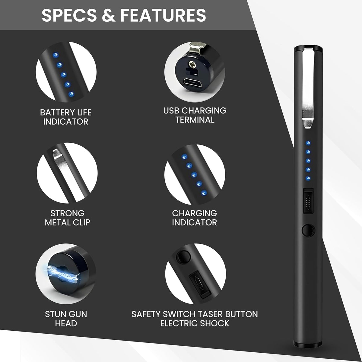 Pen Stun Gun Protection for Women - Rechargeable Self Defense Device.